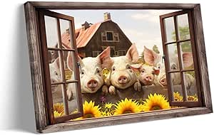 Amazon.com: Strofupp Pig Wall Art Sunflower Poster Framed Outside The ...