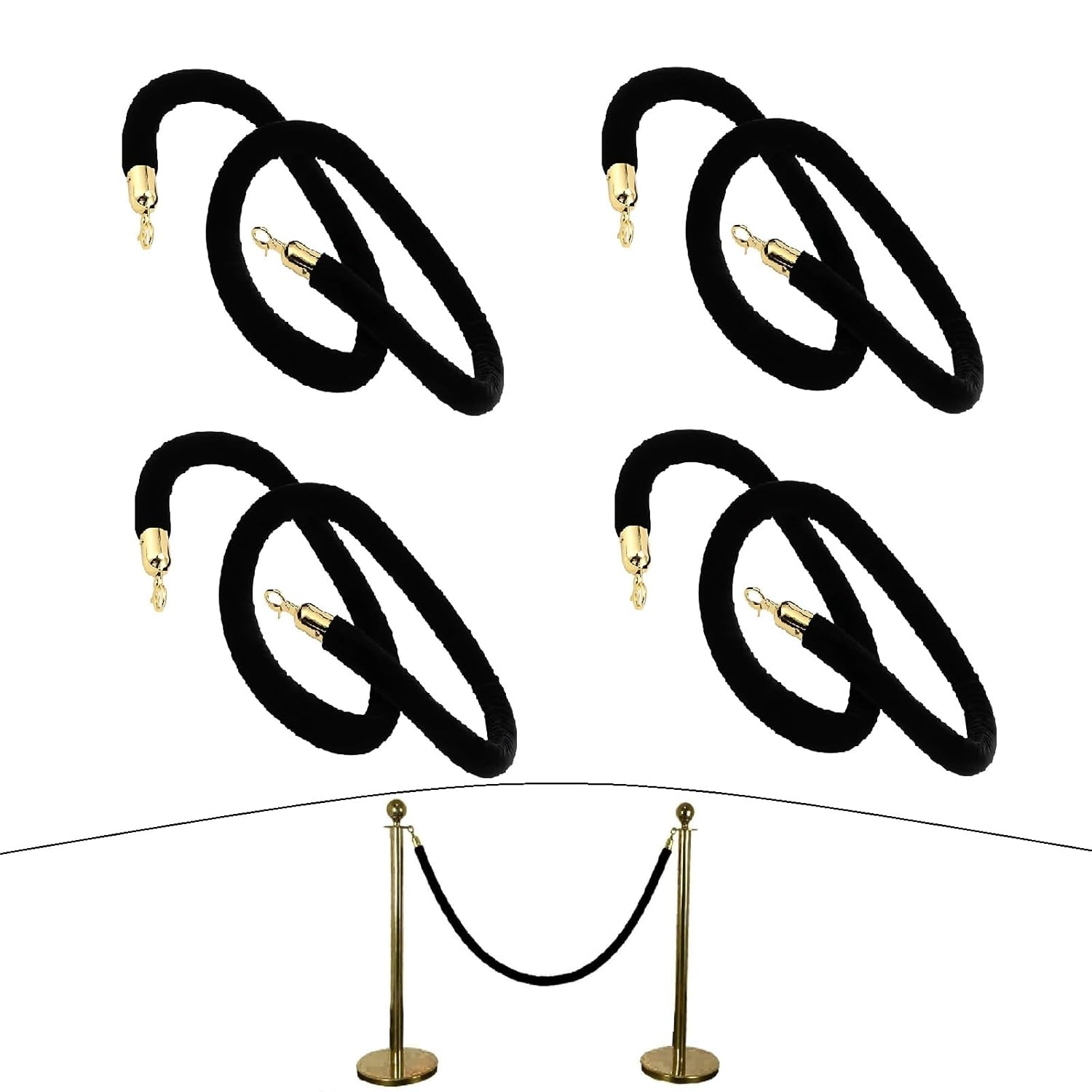 MOUYAT 4 Pcs Black Velvet Rope, 6.5 Ft/2M Velvet Stanchion Rope with ...