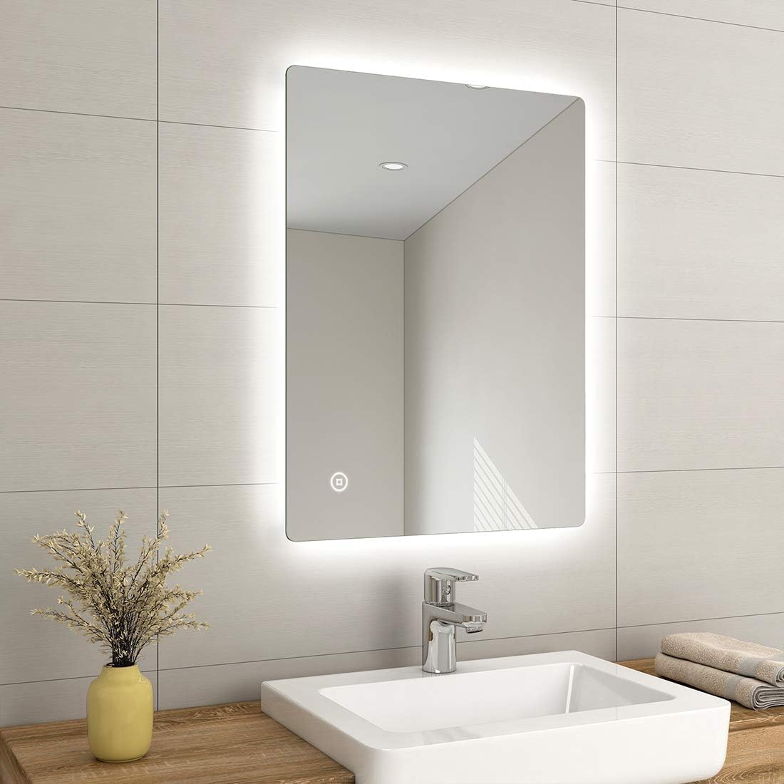 EMKE LED Backlit Bathroom Mirror with Fuse, 600x800mm Wall Mounted ...