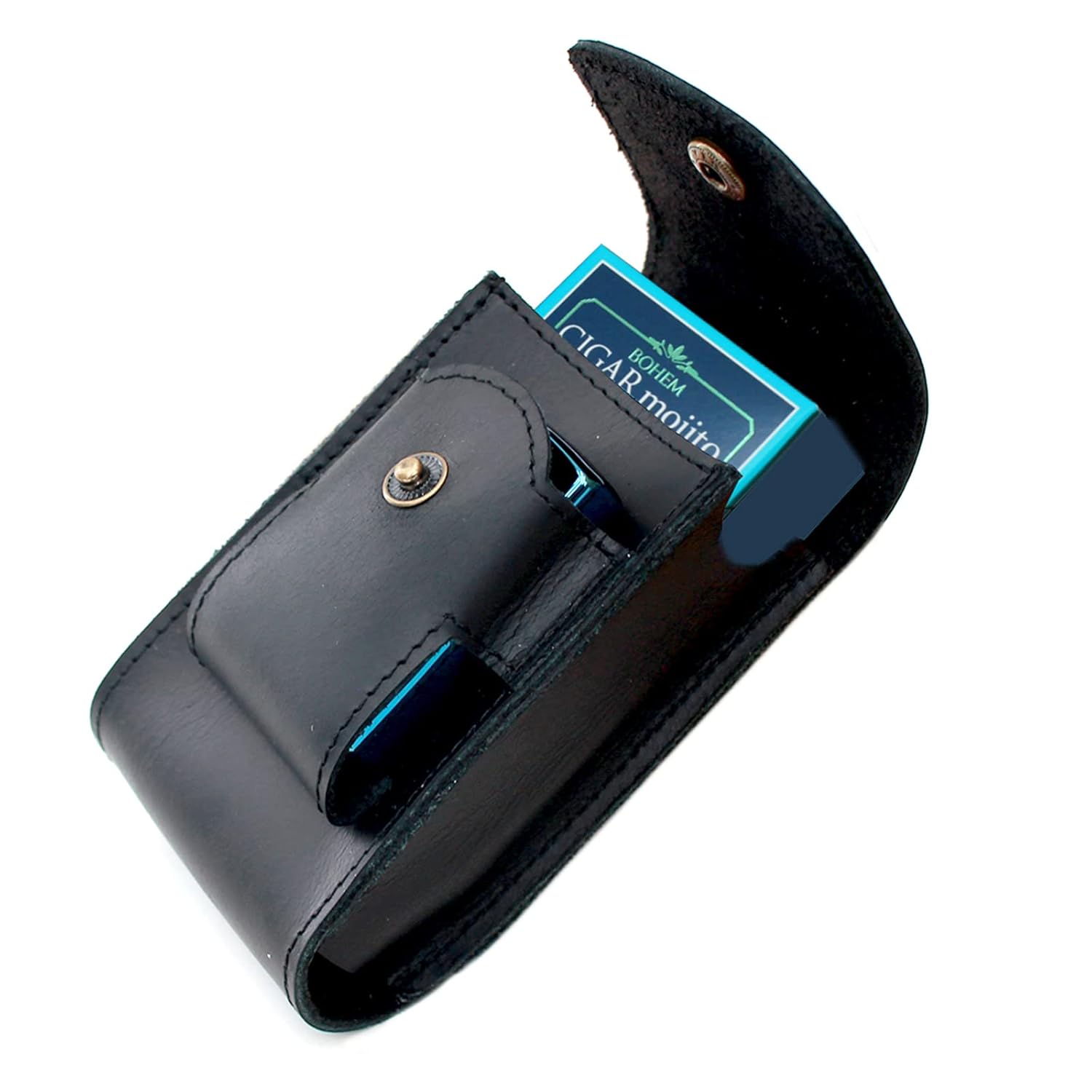 Boshiho Cowhide Leather Cigarette Case with Lighter Holder Tobacco ...