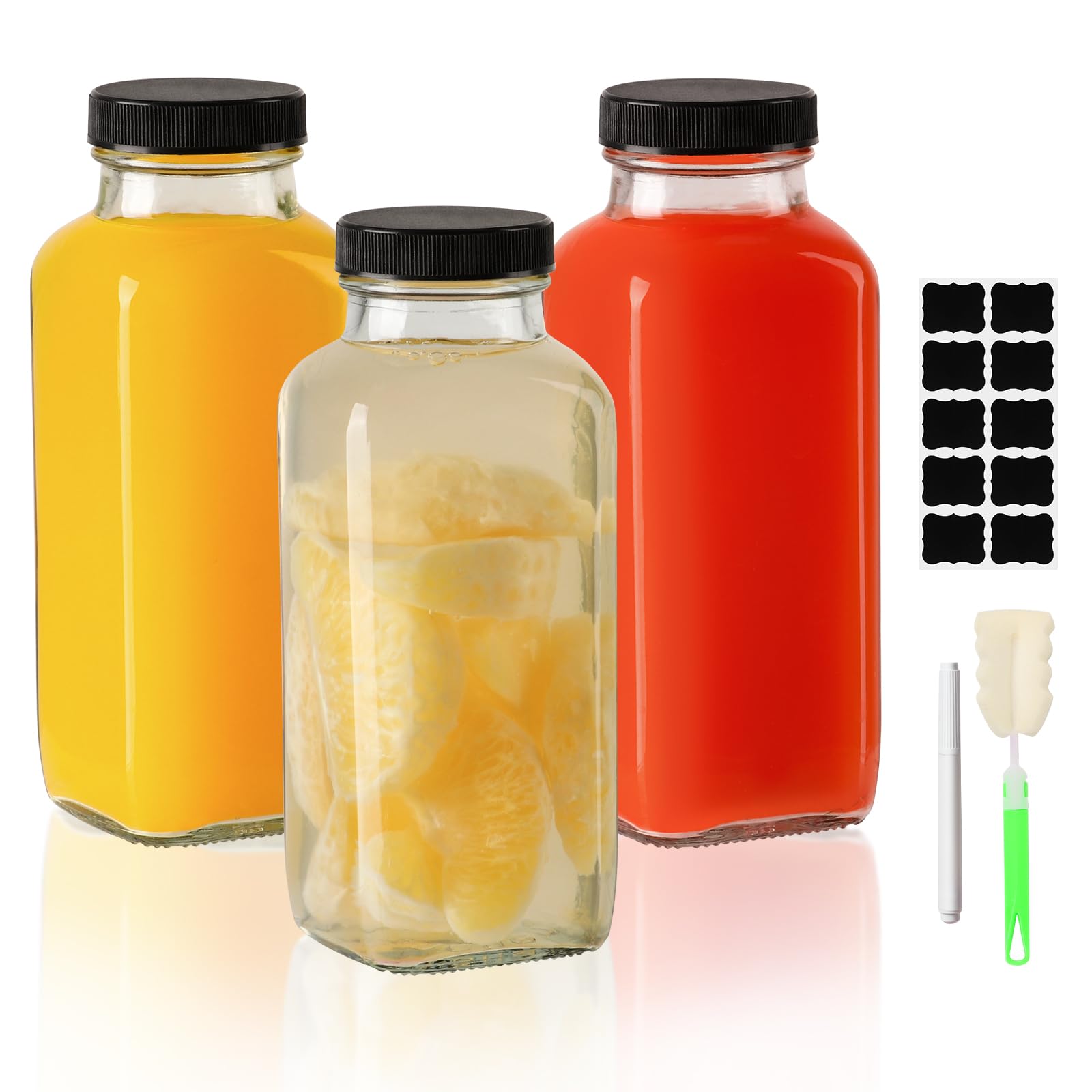Amazon.com: Miukada Glass Juice Bottles with Lids 12oz, Reusable Glass ...