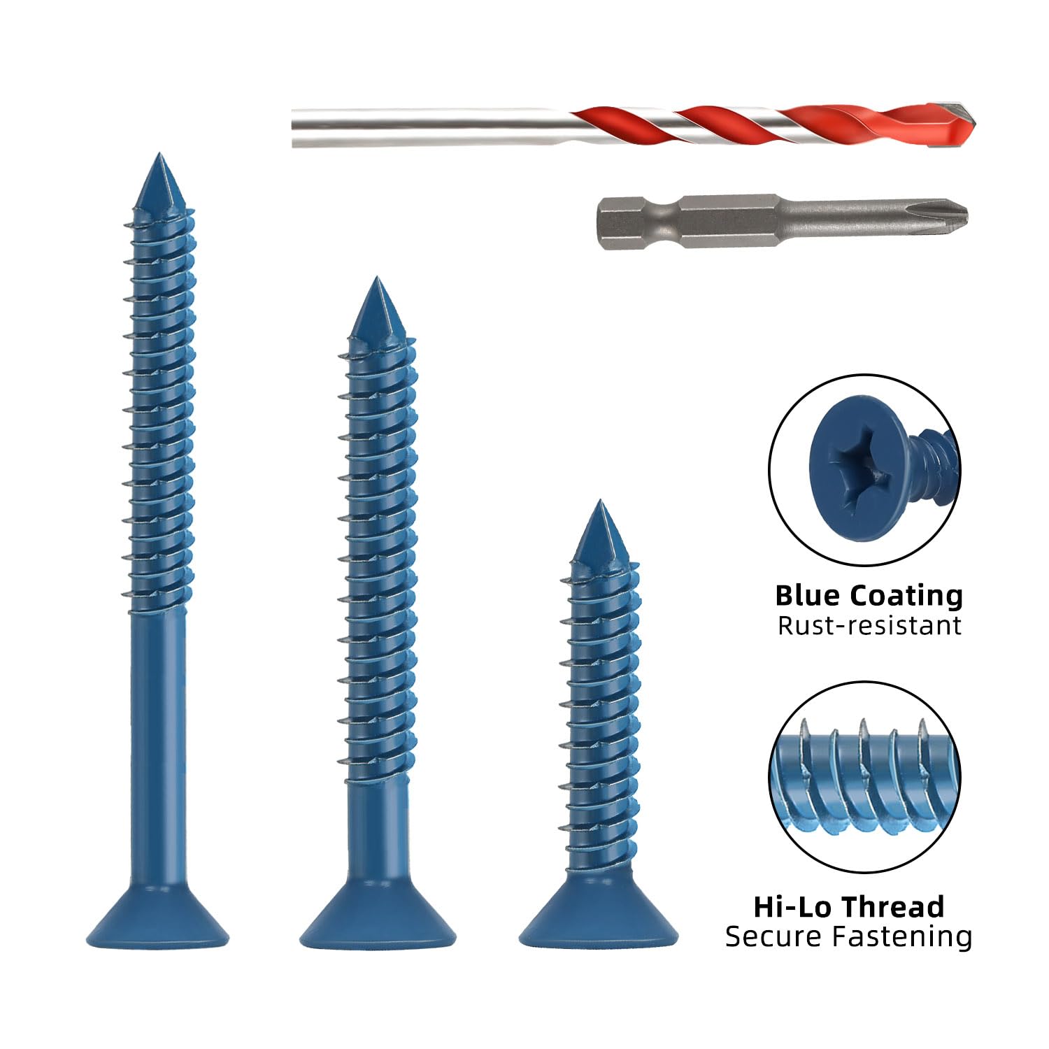 Snapklik.com : 3/16" X 2-1/4" Concrete Screws, 50 PCS Blue Flat Head ...