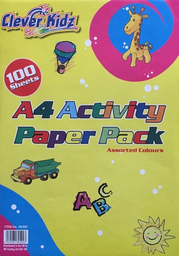 Clever Kidz A4 Activity Paper Pack – Assorted Colours – 100 Sheets ...