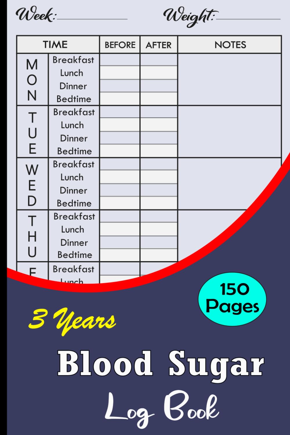 Blood Sugar Log Book: 3 Years Blood Glucose Level Recording - Daily ...
