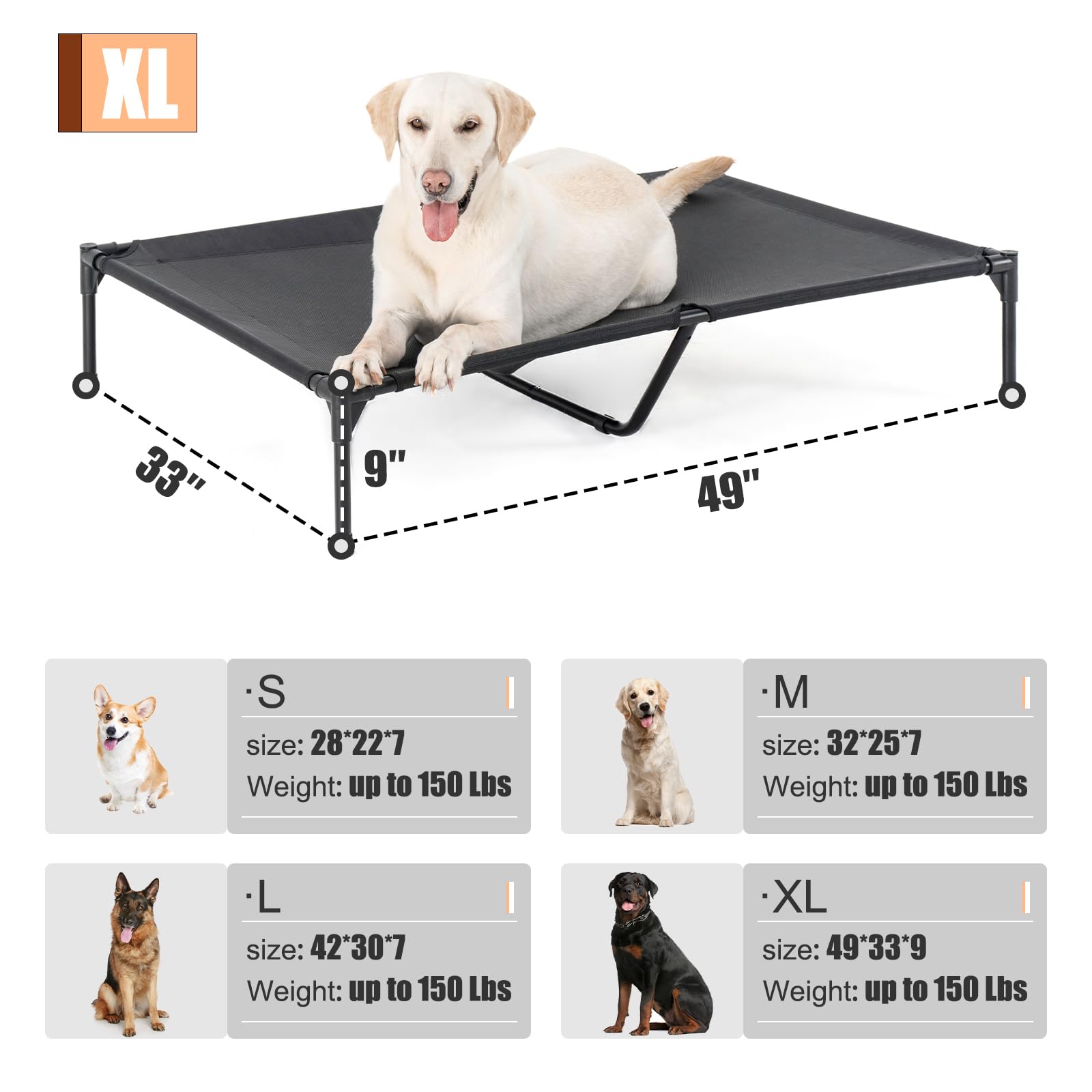 Garnpet Elevated Dog Bed for Extra Large Dogs, Raised Dog Cot Beds Fits ...