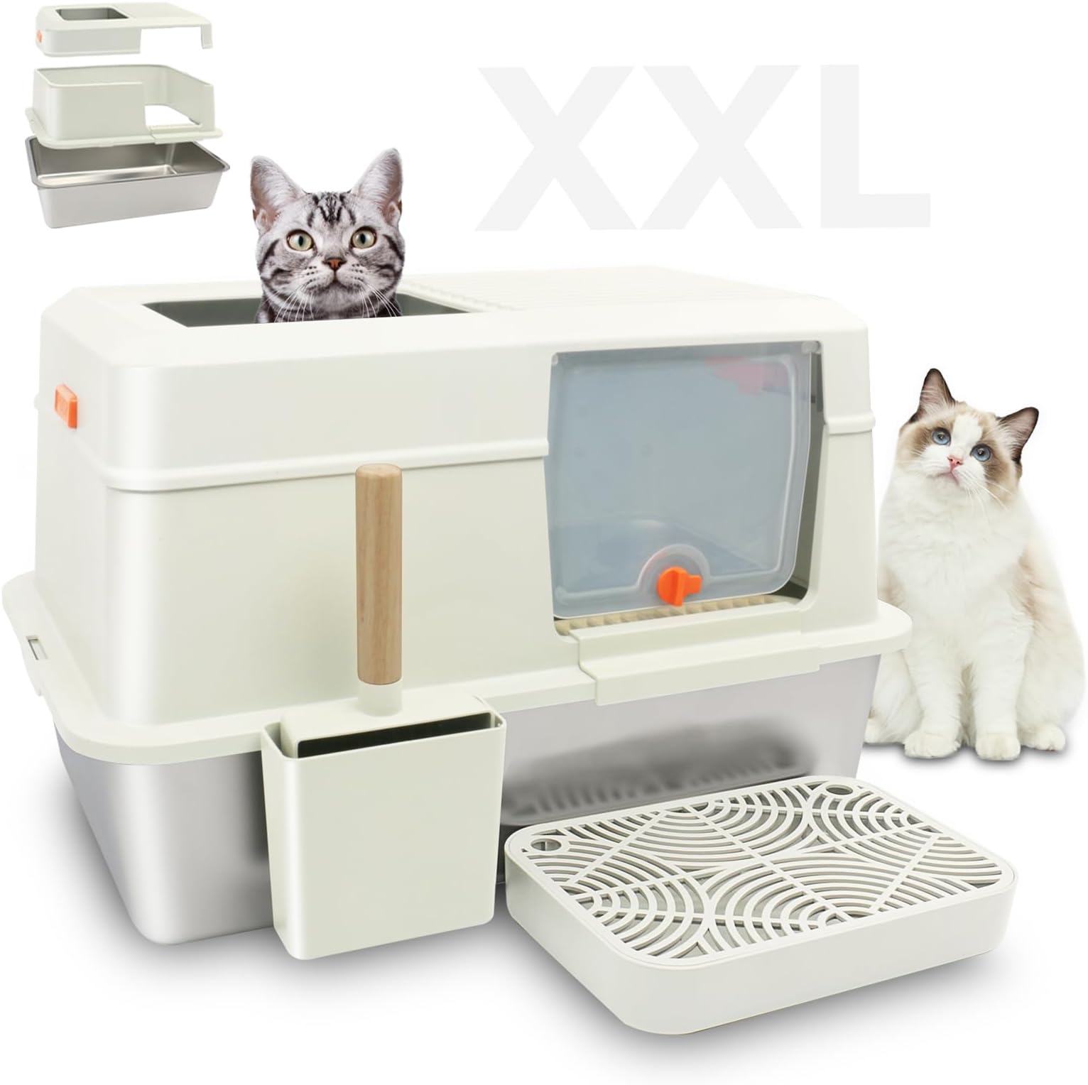 Ricodo XXL 3-in-1 Stainless Steel Litter Box with Lid, Covered Litter ...