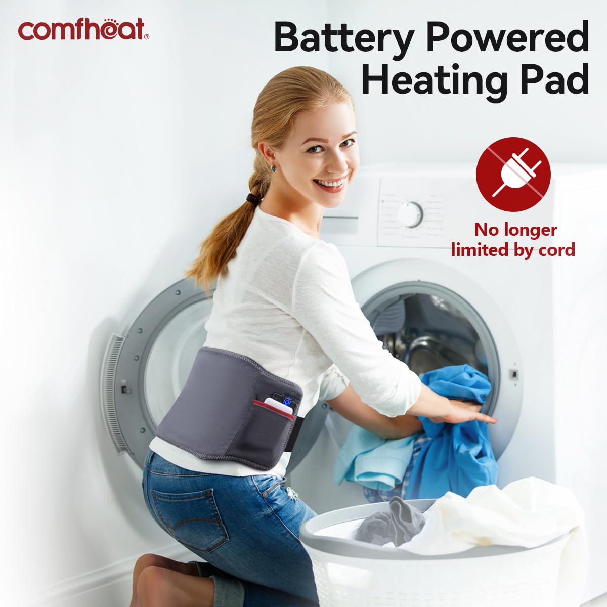 Comfheat Cordless Portable Heating Pad for Back Pain Relief, Battery ...