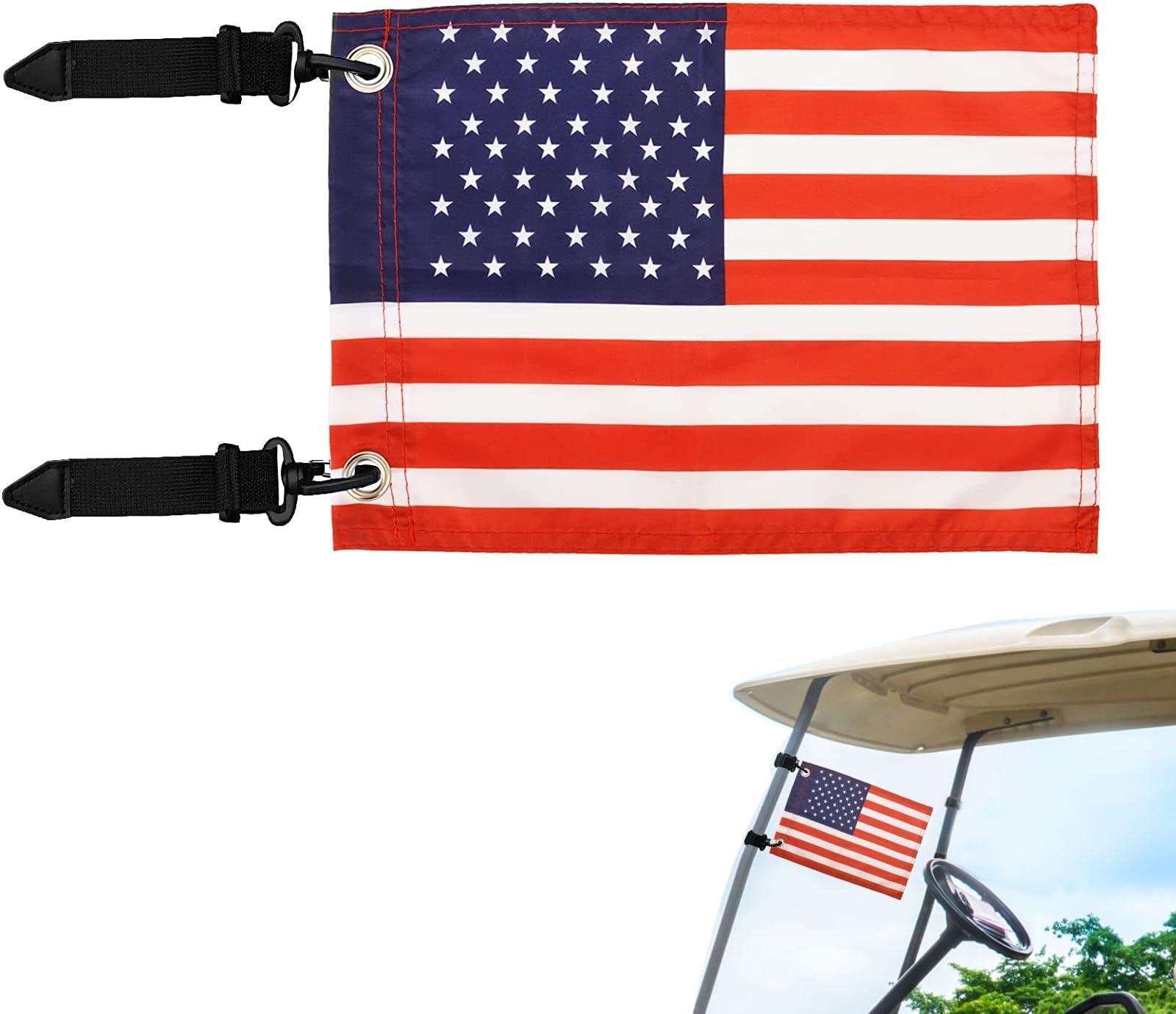 Amazon.com : American Golf Cart Flag with Straps - Golf Cart Flag ...