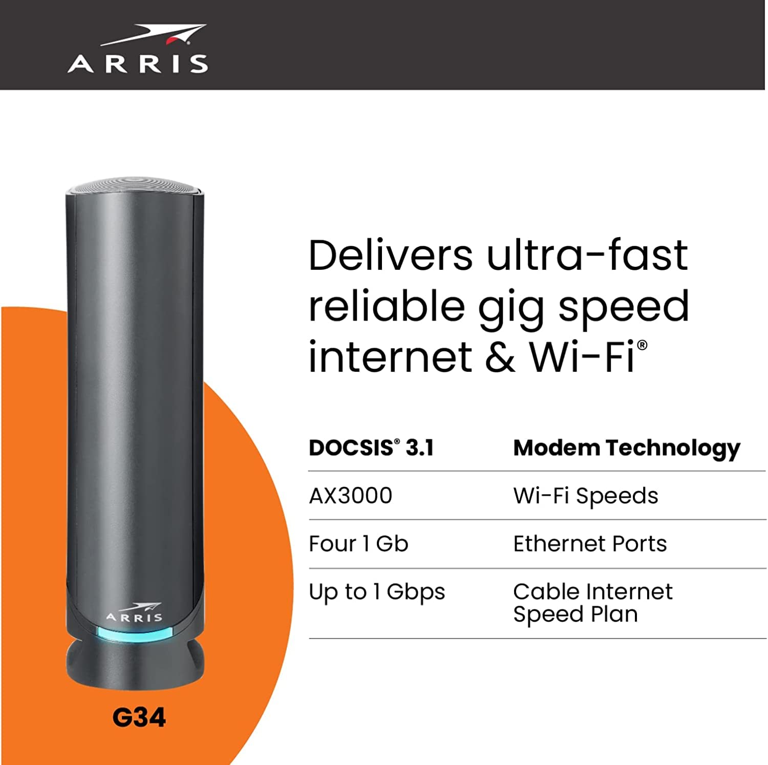 Snapklik.com : ARRIS DOCSIS 3.1 WiFi 6 Cable Modem & Router