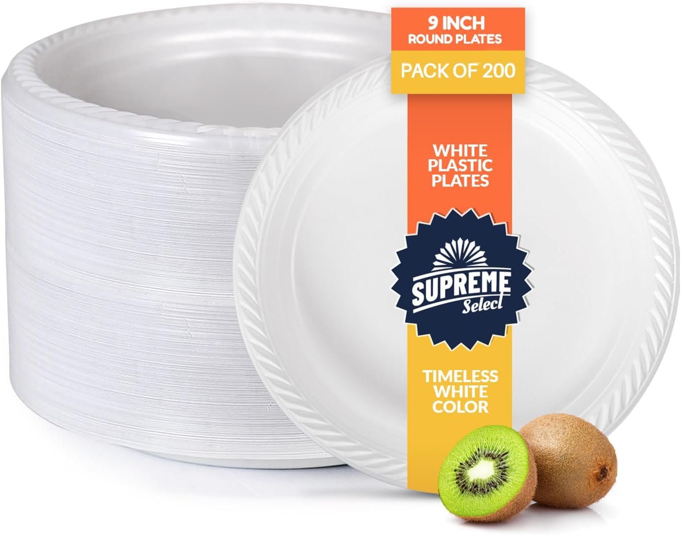 Amazon.com: Supreme Select White Disposable Plastic Plates [Set of 200 ...