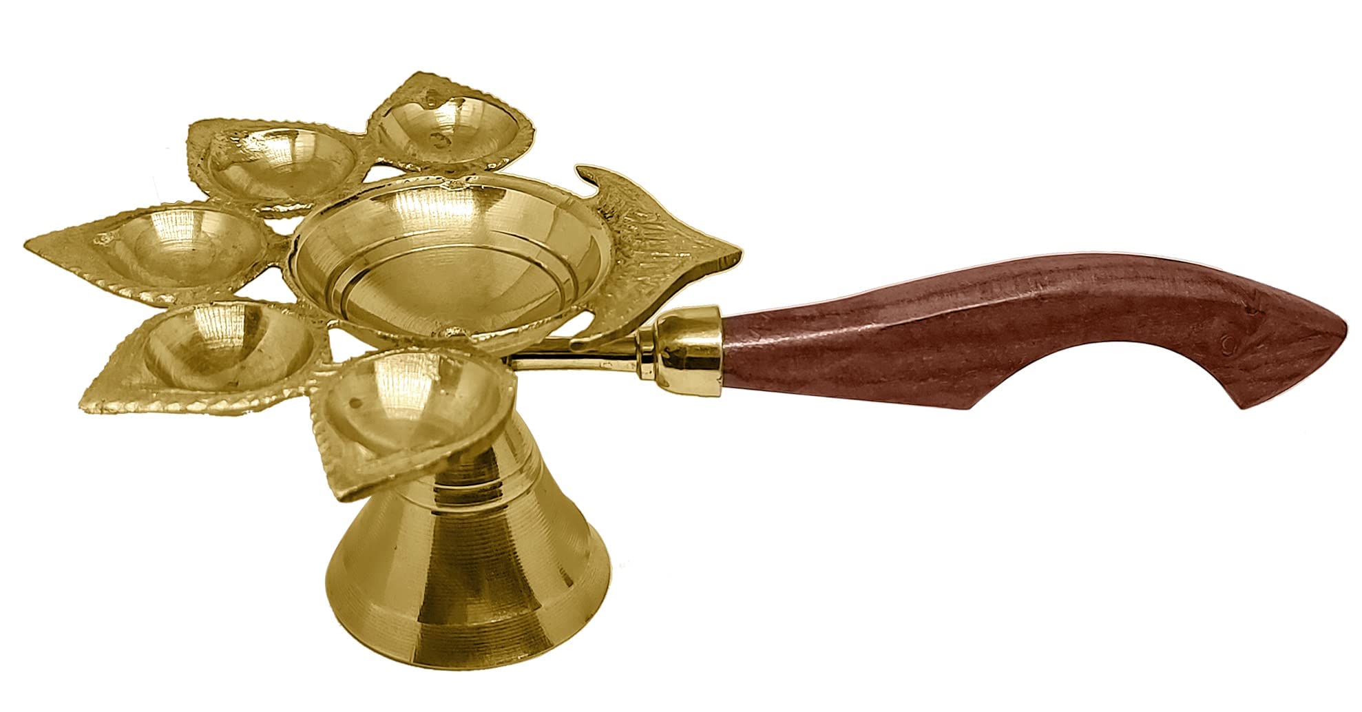 Buy Craftsman Brass Panch Aarti Diya with Wooden Handle Decoration Tea ...