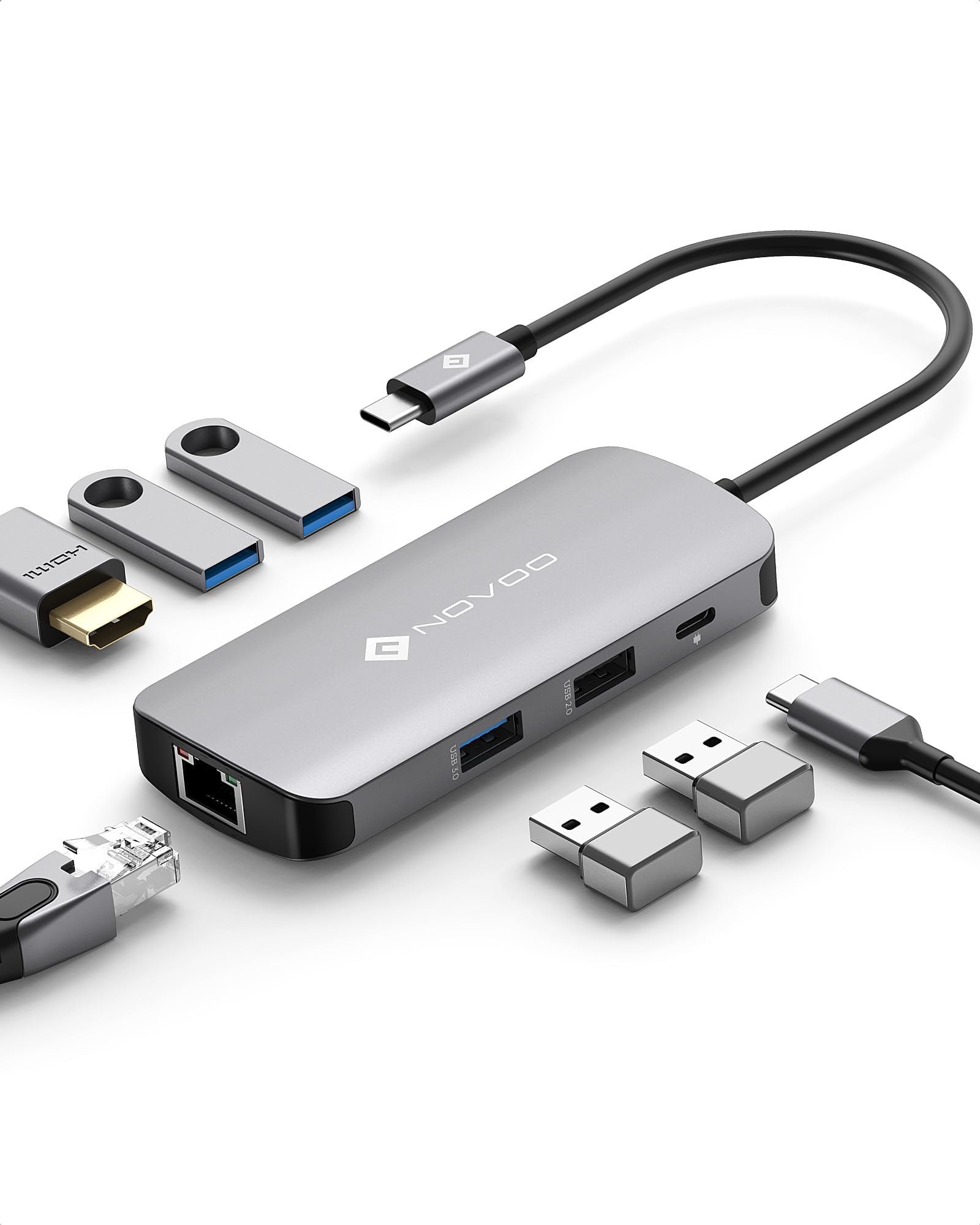 Hub USB C, NOVOO 7 in 1 multiporta Adattatore da HDMI 4K, Ethernet RJ45 ...