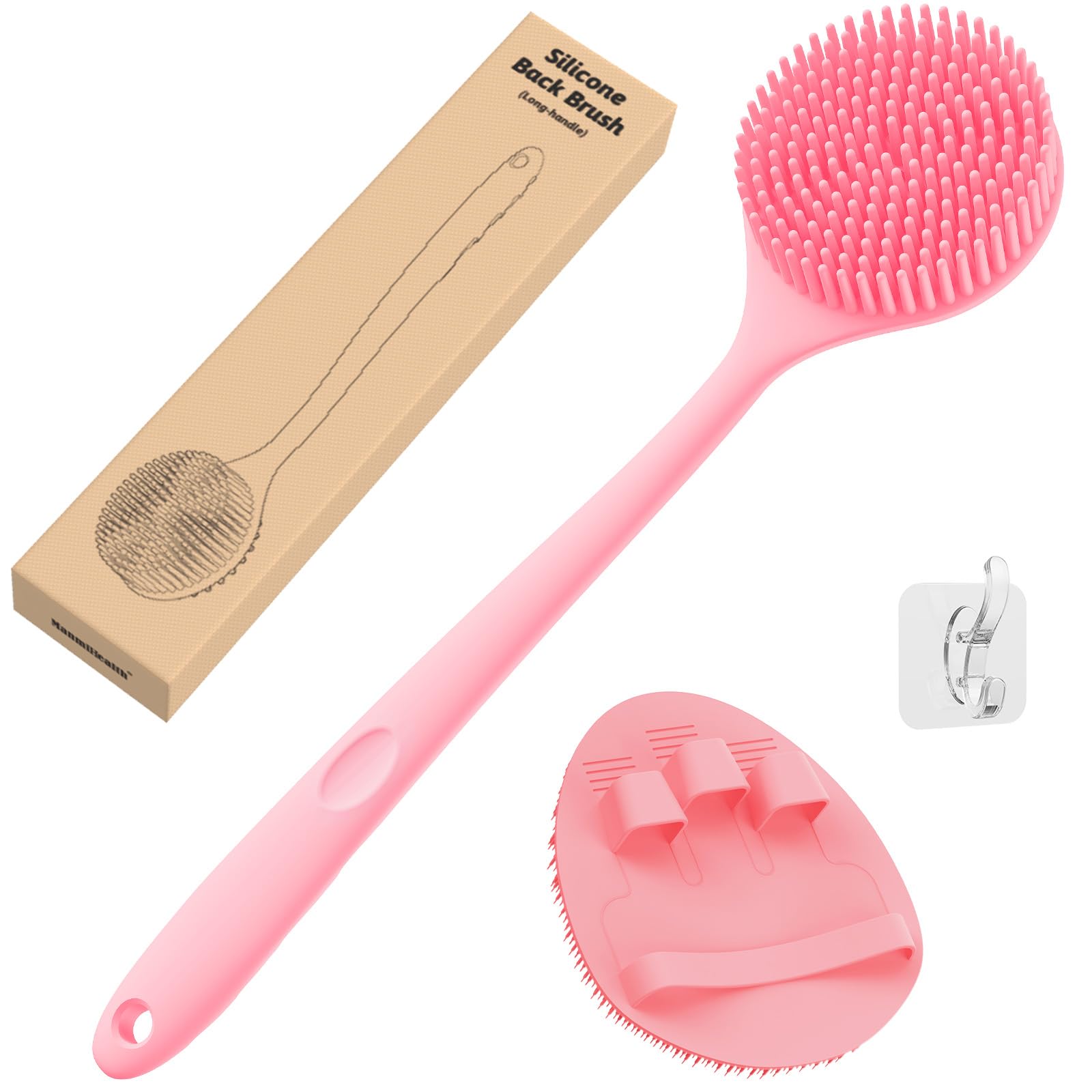 ManmiHealth Silicone Back Scrubber(Thick Bristles) & Soft Bath Glove ...