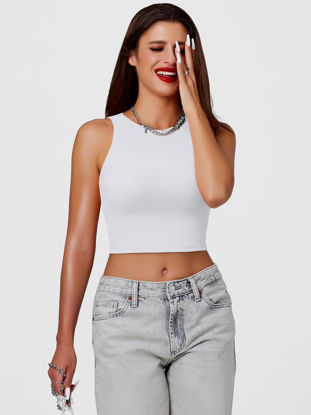 Cyanstyle Women's 3 Piece Tank Tops Sleeveless Halter Neck Raceback ...