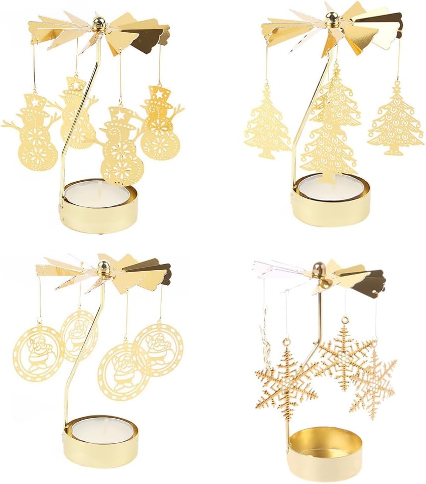 Amazon.com: 4Pcs Spinning Tea Light Candle Holder, Gold Candle Spinner ...