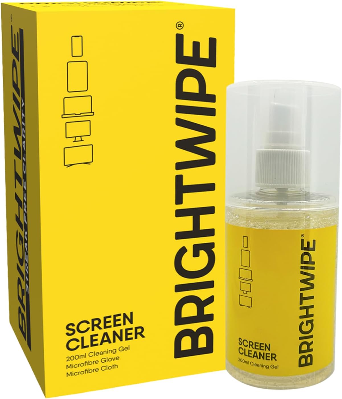 BRIGHTWIPE Screen Cleaner Kit (200ml) with Microfibre Cloth & Glove ...