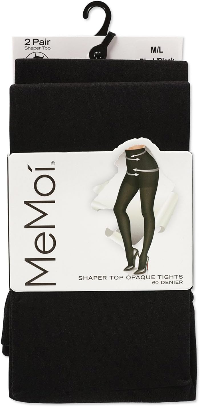 MeMoi 2 Pair Women's Opaque Shaper Control-Top 60 Denier Tights Black ...