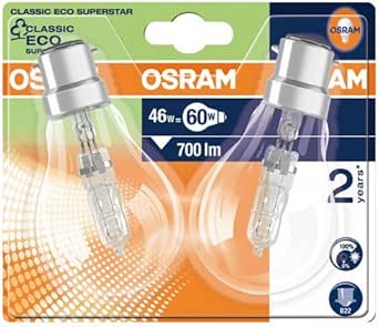 Osram - Ampoule halogène Verre 46 W B22d Transparent 2 pièces : Amazon ...