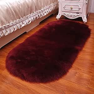 Amazon.com: Super Soft Fluffy Burgundy Faux Fur Sheepskin Area Rug Home ...