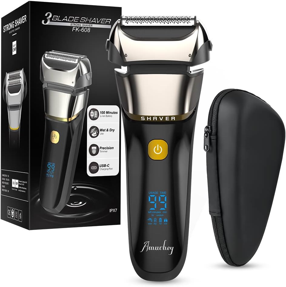 Rasierer Herren Elektrischer mit 3 Flexiblen Klingen & Reiseetui ...
