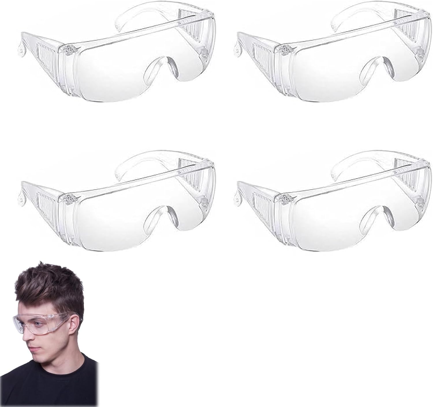 QQDBT 4pcs Clear Safety Goggles, Anti Splash Scratch Resistant, UV ...