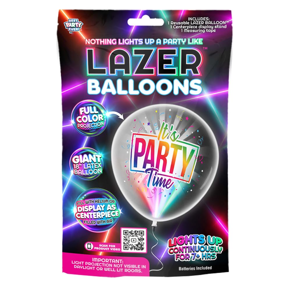 Amazon.com: BEST PARTY EVER! Lazer Balloons 18” Party Time Light Up ...