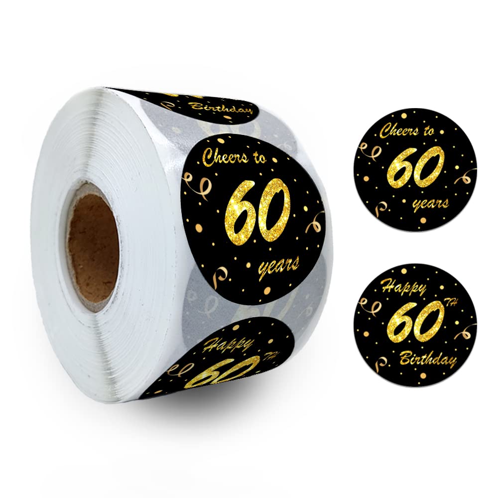 Rewidparty Black Gold 60th Birthday Stickers Rolls Cheers To 60 ...