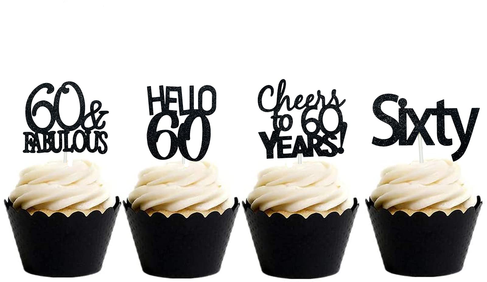 Buy 24 Pcs 60th Birtdhay Cupcake Toppers - Hello 60 Cupcake Toppers ...