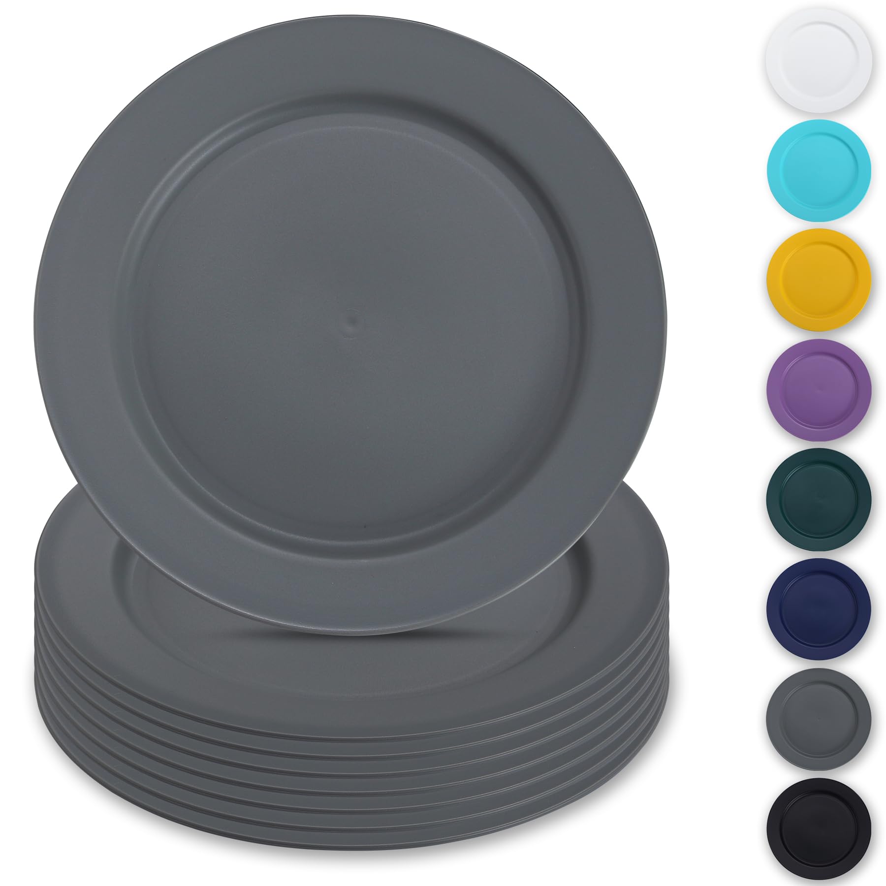 Amazon.com | Berglander Plastic Plates Set of 8 Pieces 10", Gray ...