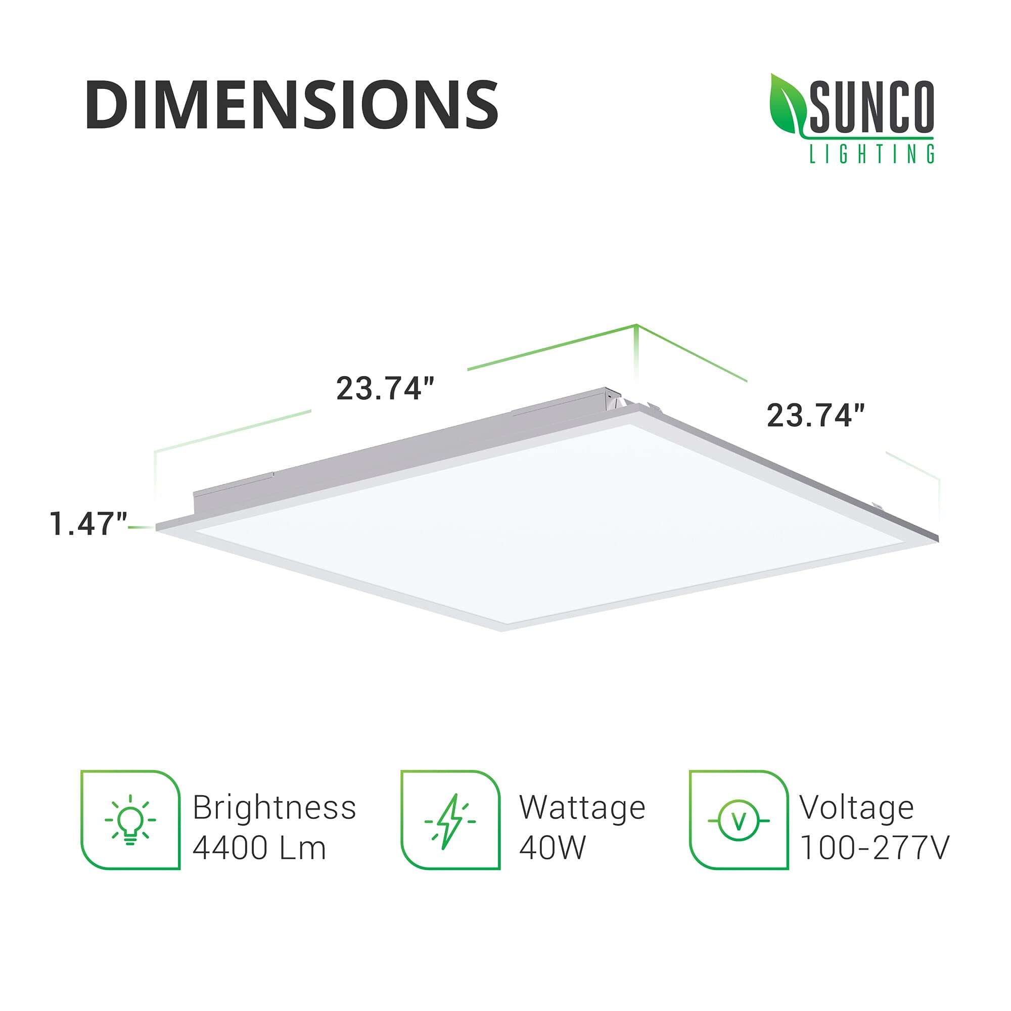 Sunco Lighting 2x2 LED Flat Panel Light Fixture 5000K Daylight, Drop ...
