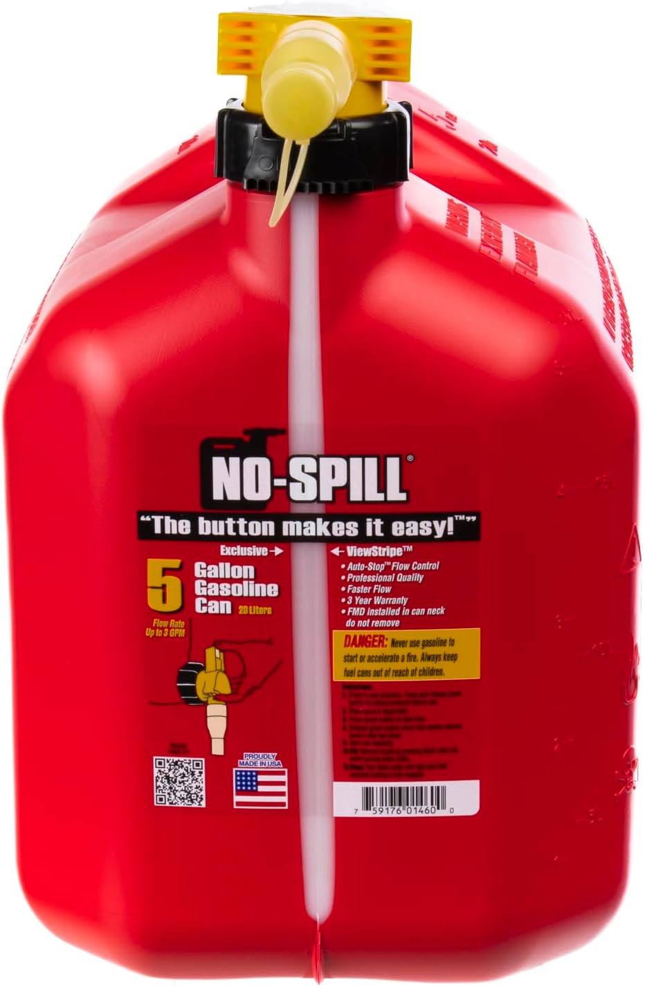 No-Spill NSP-1460, 5 Gallon Gas Can for Fuel with View Stripe,Red, Gas ...