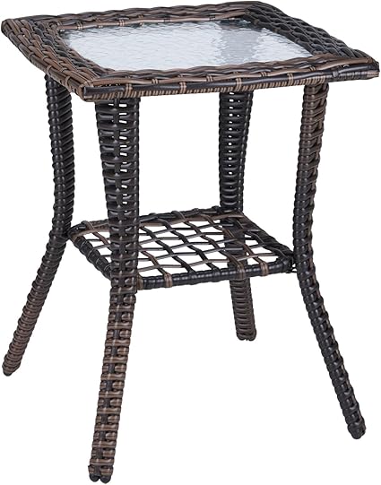 Amazon.com: Pinikuyiro Outdoor Side Table with Storage Wicker Patio ...