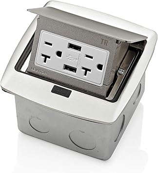 Leviton Pop-Up Floor Box with Dual Type A, 3.6 Amp USB Charger, 20Amp ...