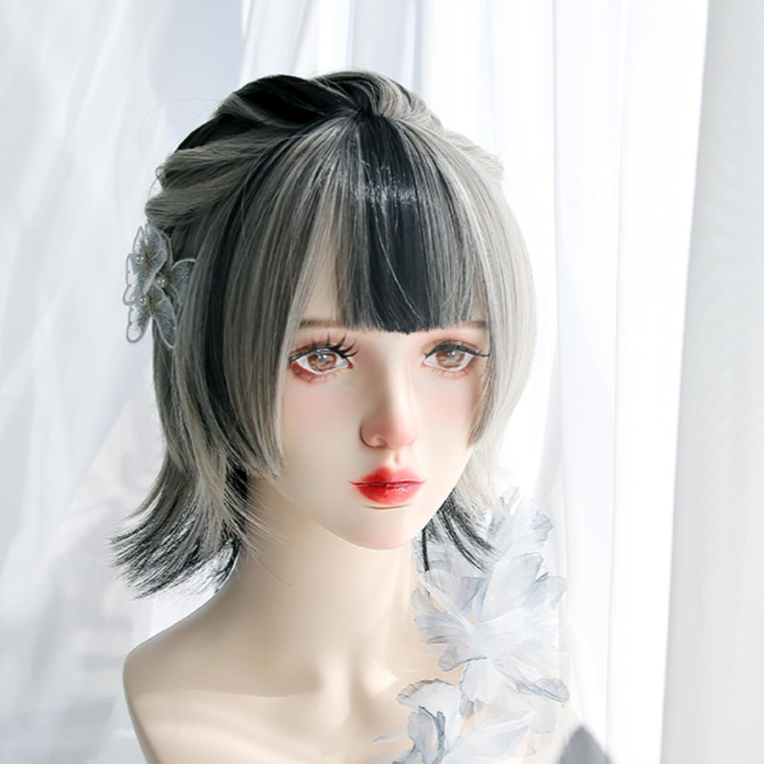 Amazon.com: SCORRO Short Straight Wig Highlights Purple, Black pink ...