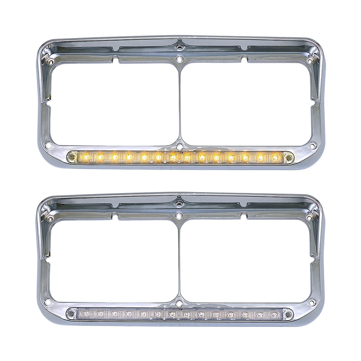 Snapklik.com : LEAVAN 2x Chrome Headlight Bezels 12" Amber LED Light