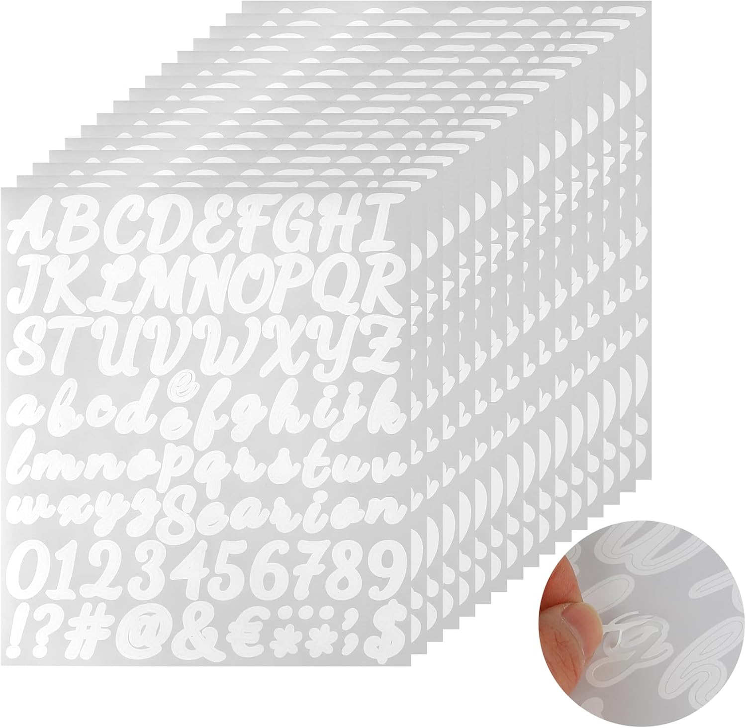 16 Sheets White Alphabet Stickers Vinyl Cursive Letters Stickers Number ...