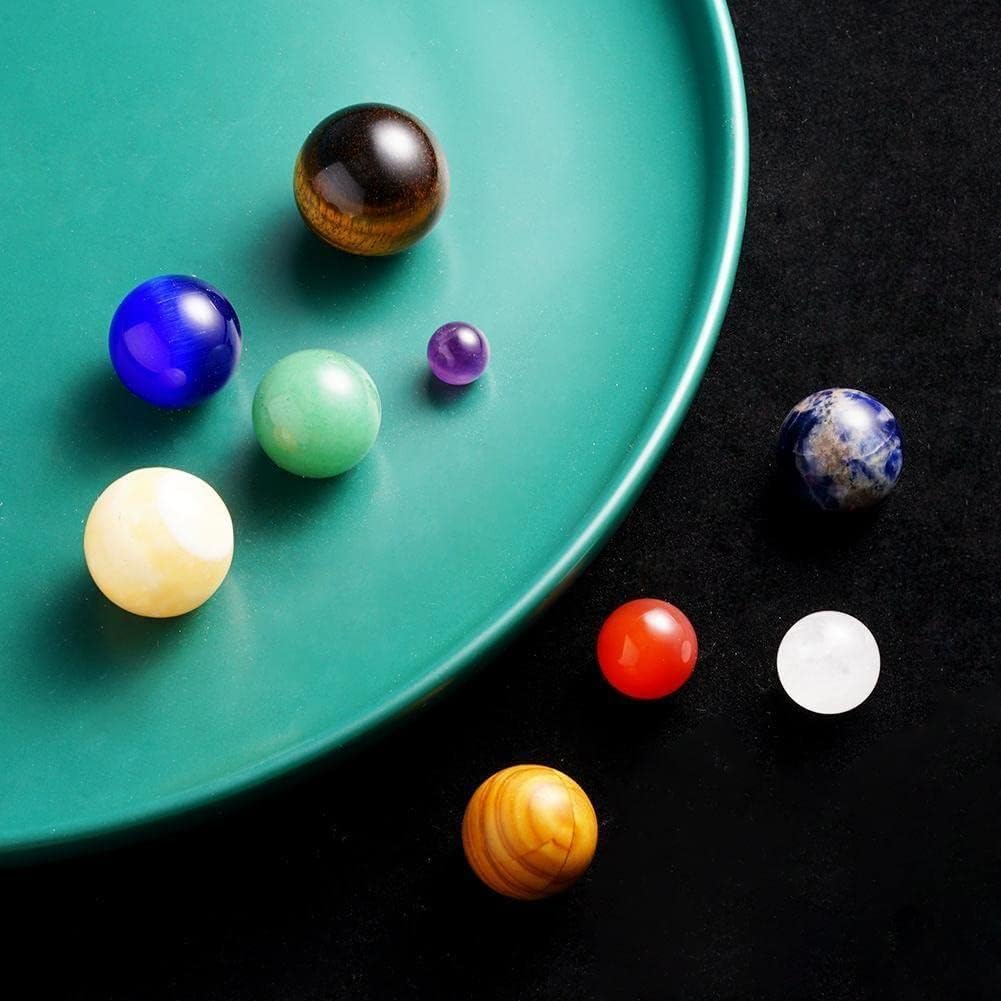 RYGRZJ 9pcs Natural Crystal Spheres The Nine Planets of The Solar ...