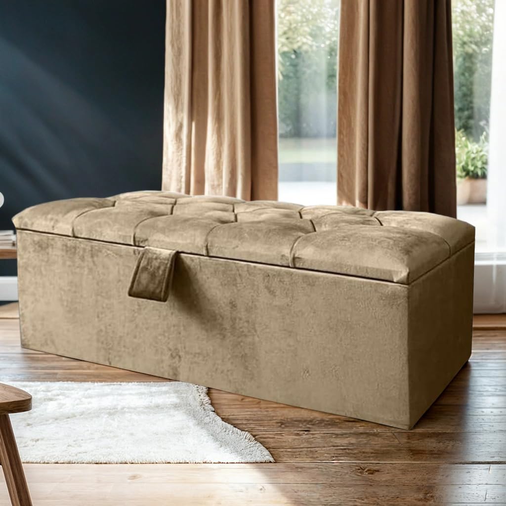 SK Luxury Living Ottoman Storage Box - Engineered Wood Luxurious Plush ...