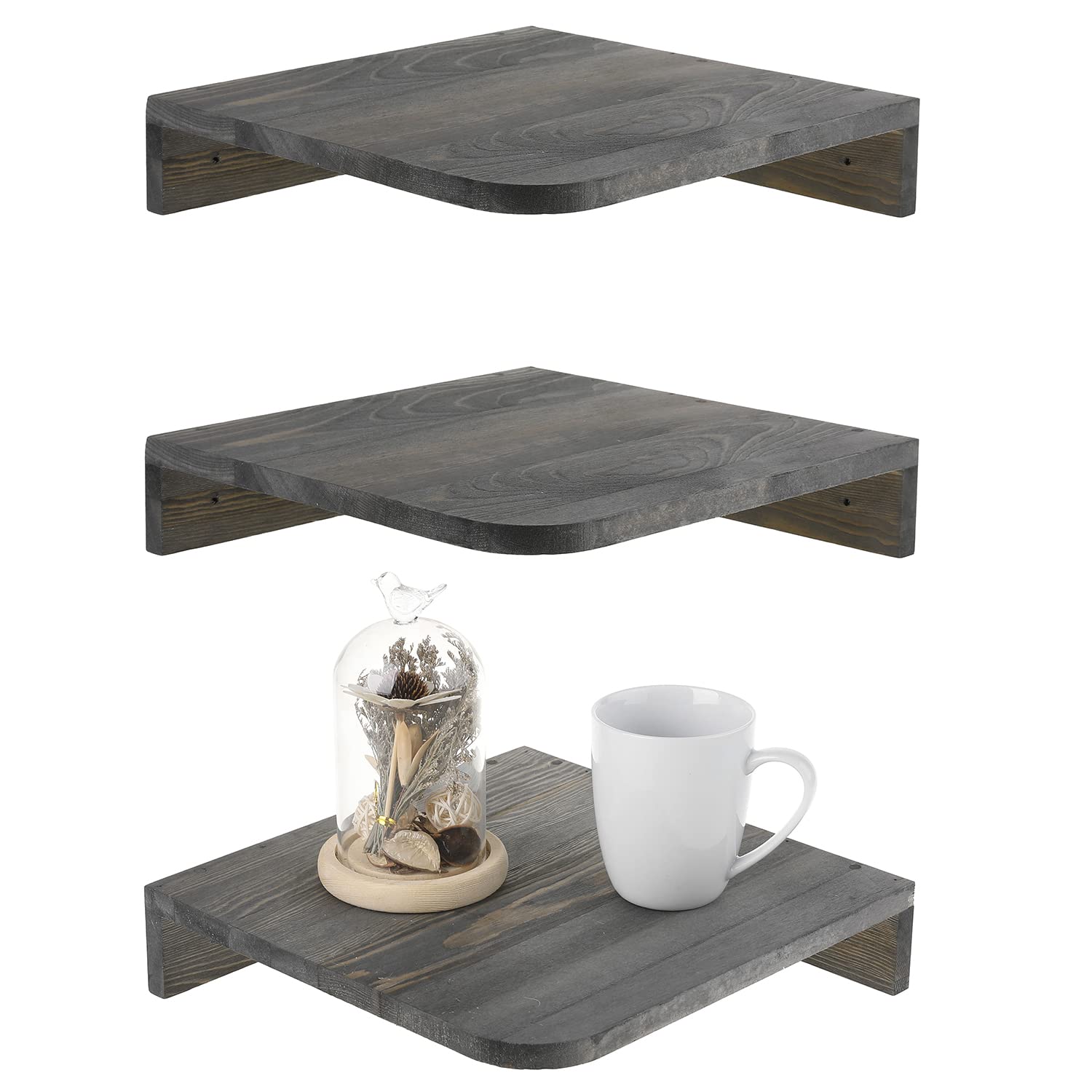MyGift Wall Mounted Vintage Gray Solid Wood Corner Display Shelf ...