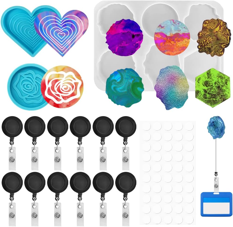 Amazon.com: 8 Shapes Resin Molds Badge Reel, AFUNTA ID Badge Reel Molds ...