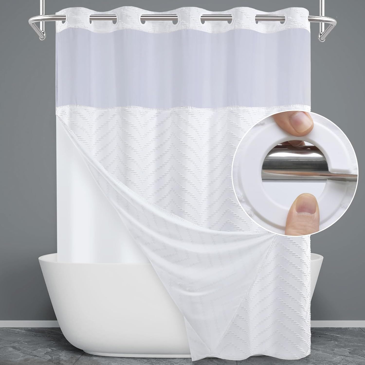 Amazon.com: WONICY No Hook Shower Curtain with Snap in Liner, Tufted Chevron Striped Shower ...