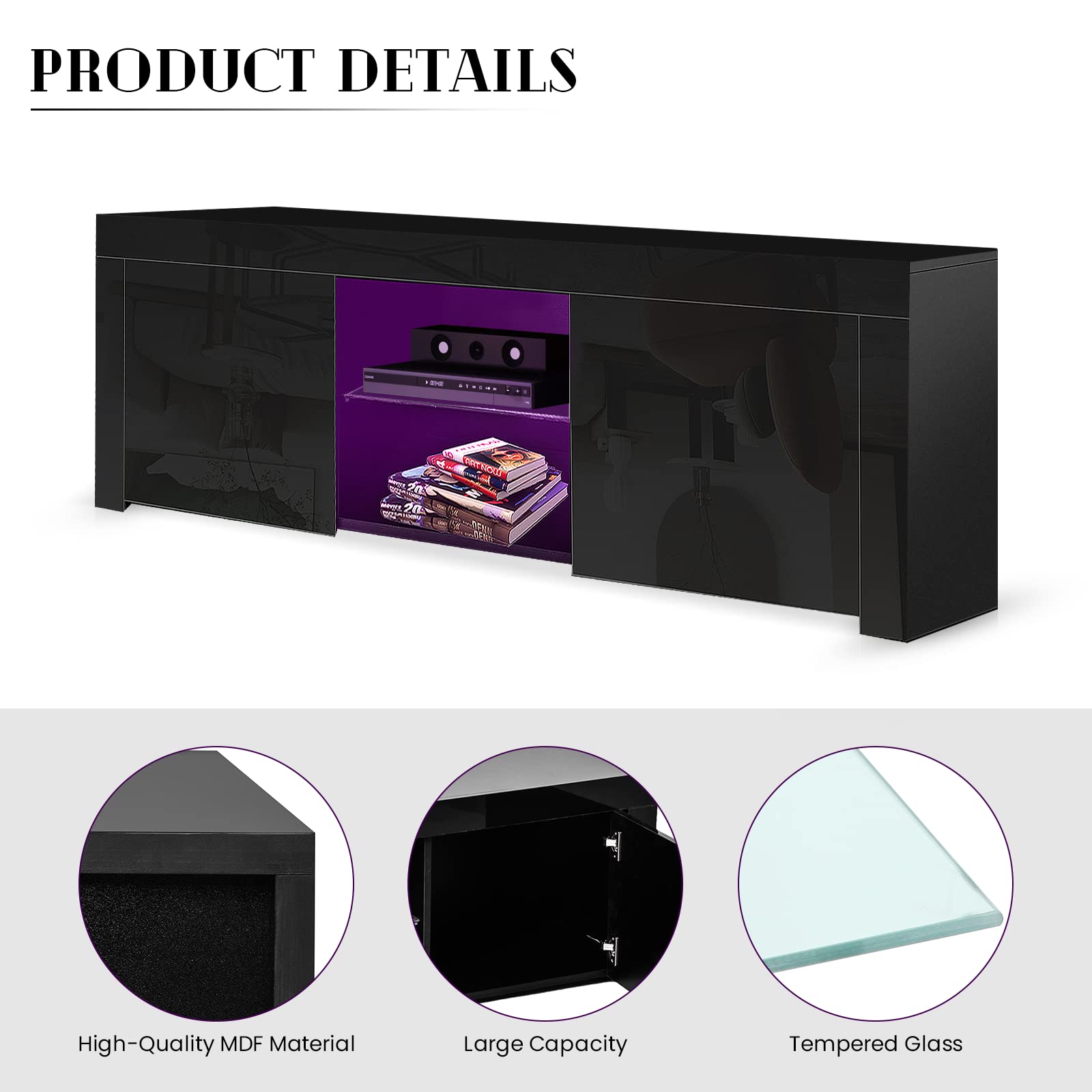 Recaceik Morden LED TV Stand with 16 LED Lights, High Gloss ...