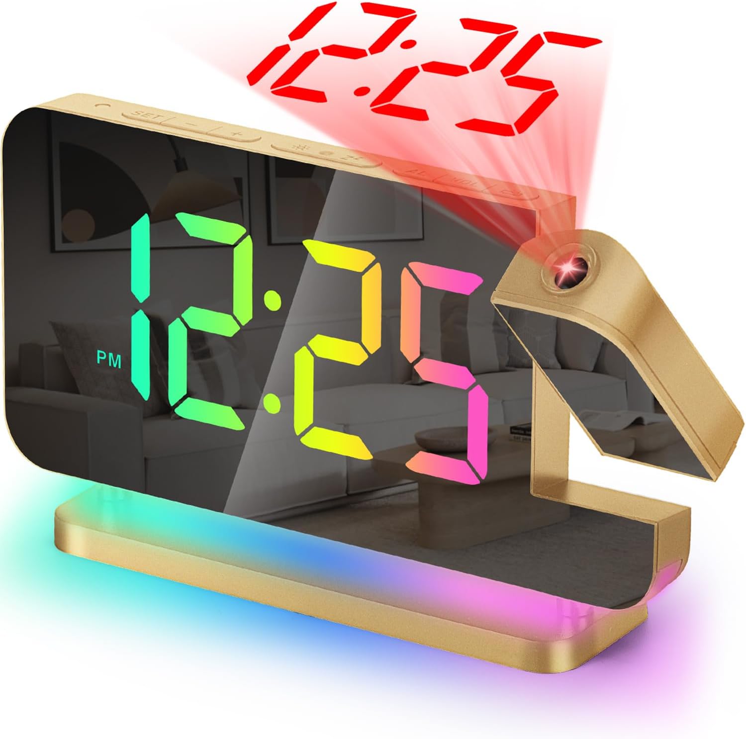 Amazon.com: SZELAM Projection Alarm Clock, 7.4 in Digital Mirror Clocks ...