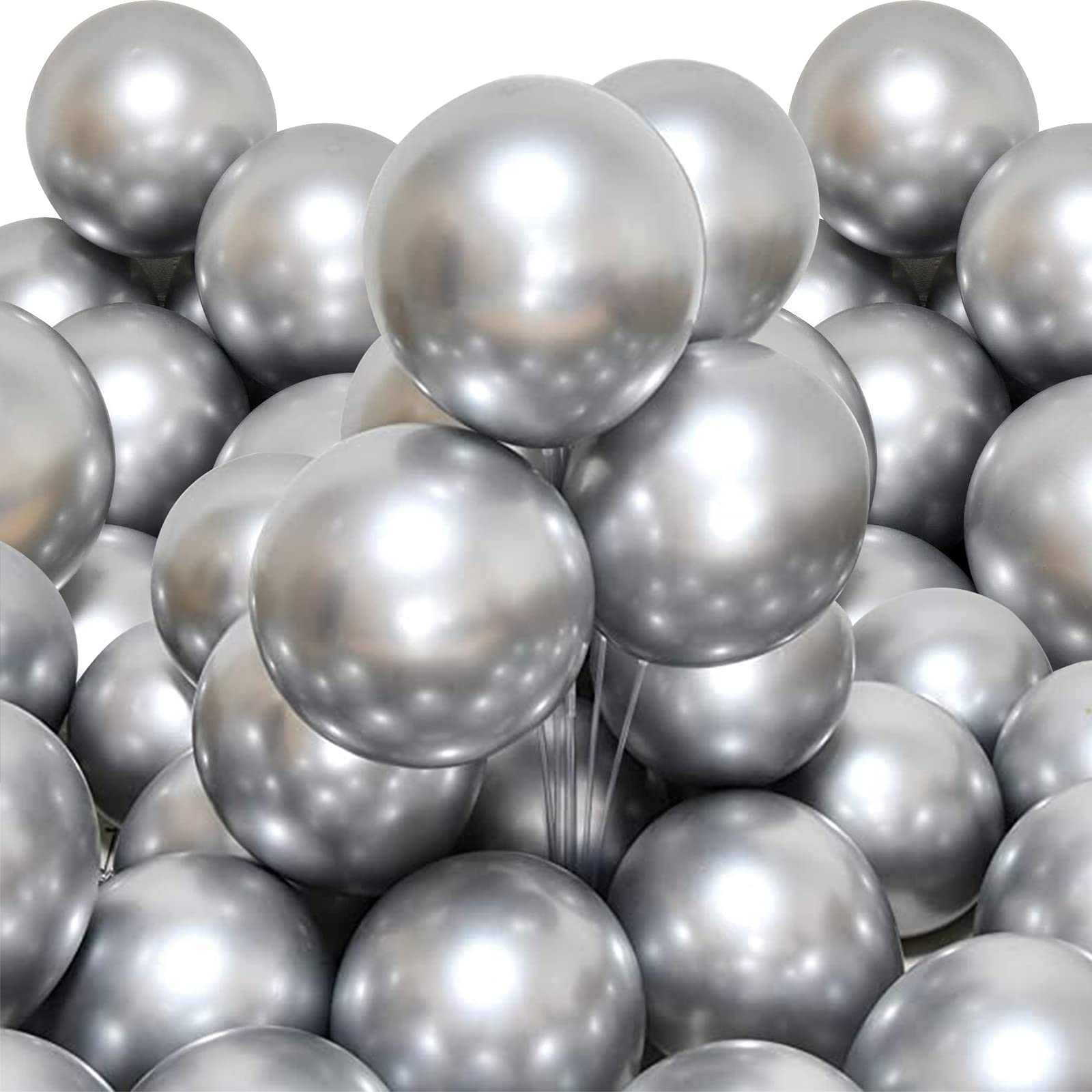 Buy FECEDY 50pcs/Pack 12 inch Silver Metallic Shiny Balloons for ...