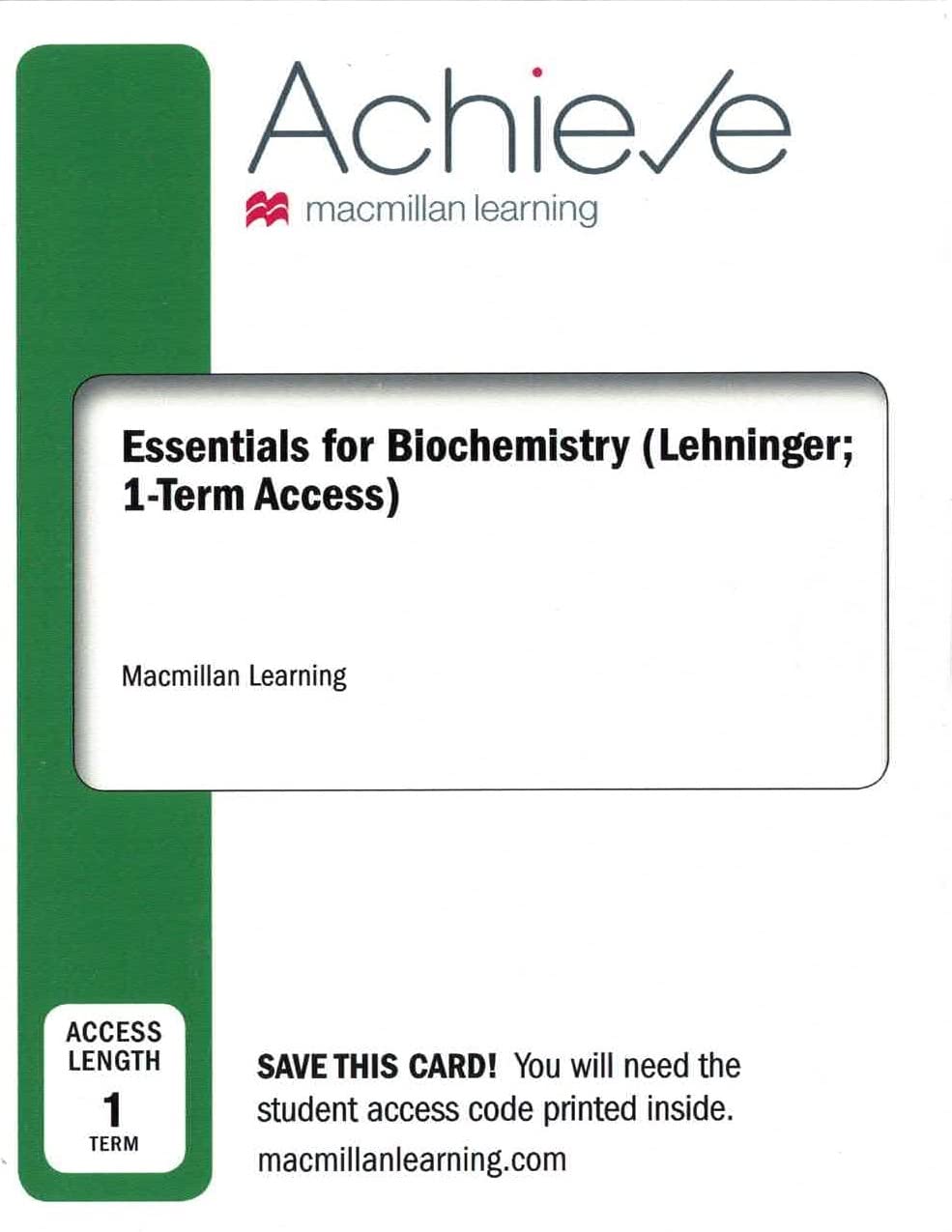 Achieve for Essentials for Biochemistry (Lehninger; 1-Term Access ...