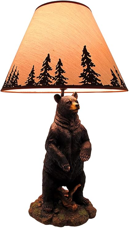 Zeckos Arkadius Rustic Black Bear Resin Table Lamp with Forest Silhouette Shade Wildlife Decor ...