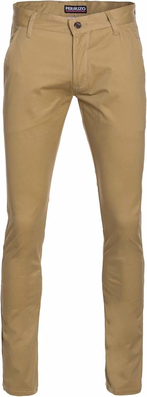 Perruzo Men's Skinny Fit Casual Chino Pants (34W x 32L, Khaki) at Amazon Men’s Clothing store