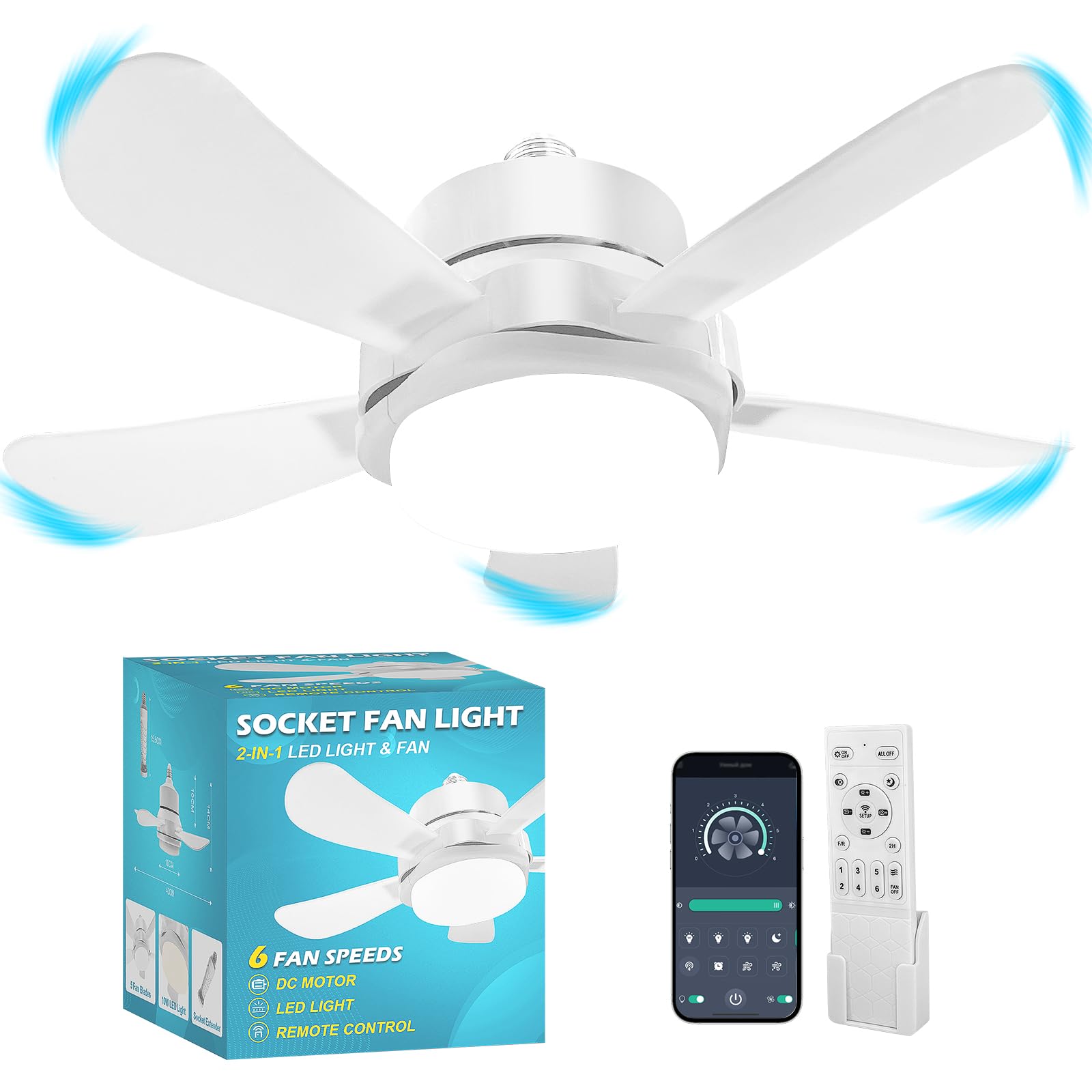 Amazon.com: Socket Fan Light, Socket Fan, Socket Fan Light with Remote ...