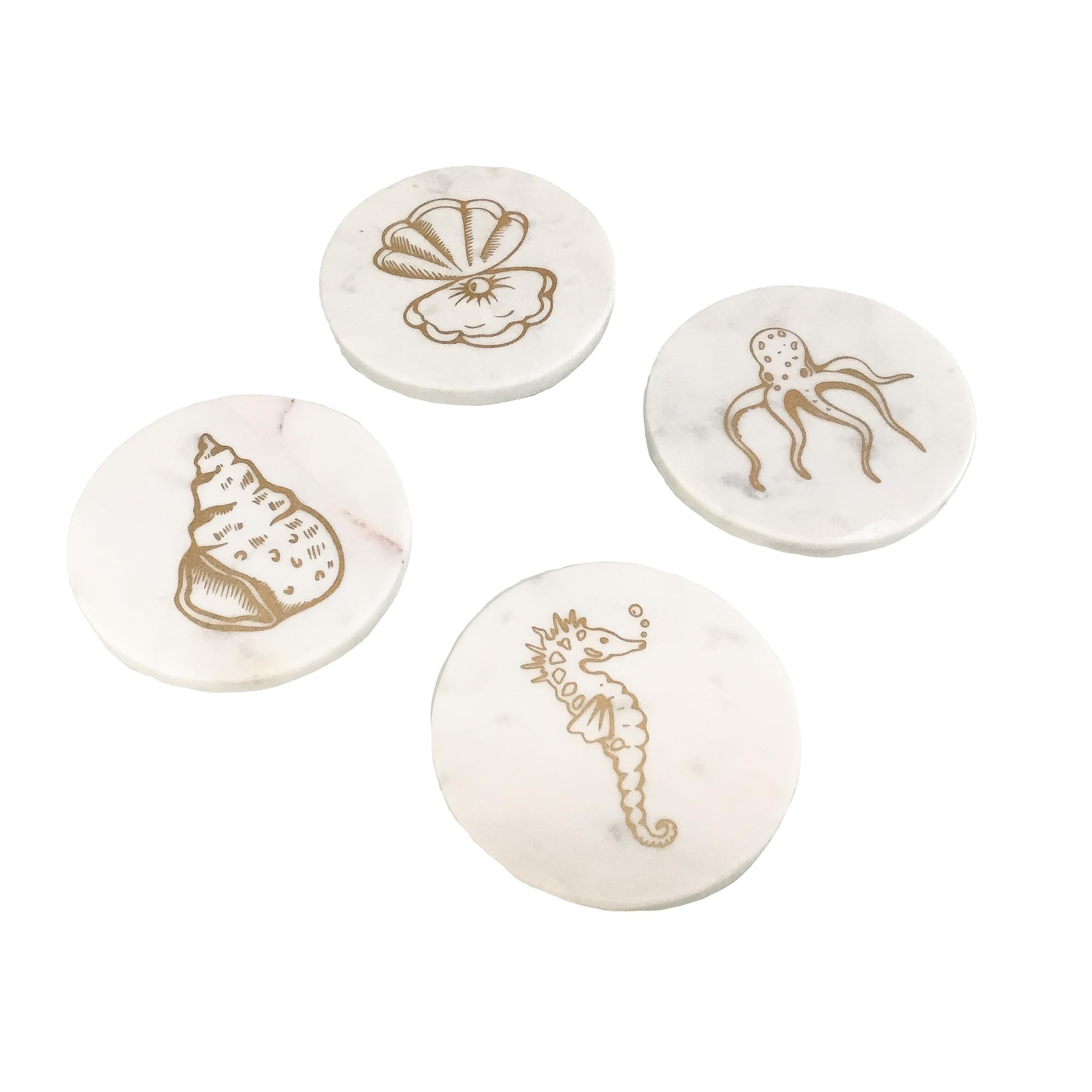 India Handicrafts 71043 Seashell Conch Seahorse Octopus Gold Foil 4 x 4 ...