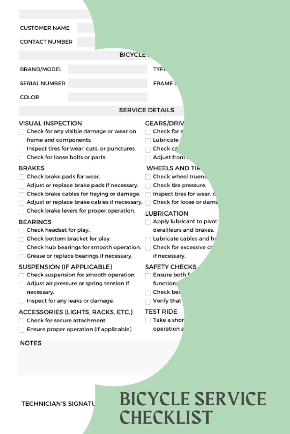 Bicycle Service Checklist: A Notebook To Help You Stay Organized And ...